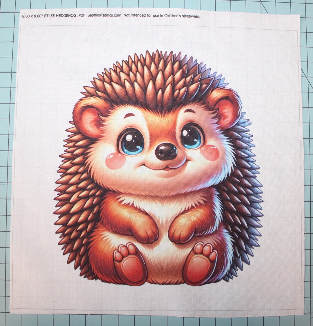 Hedgehog 100% Cotton Fabric Panel Square Small Quilting Sewing Block ...