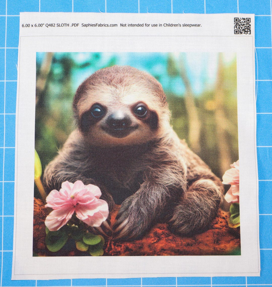 Sloth 100% Cotton Fabric Panel Block | Small Quilting Sewing Square ...