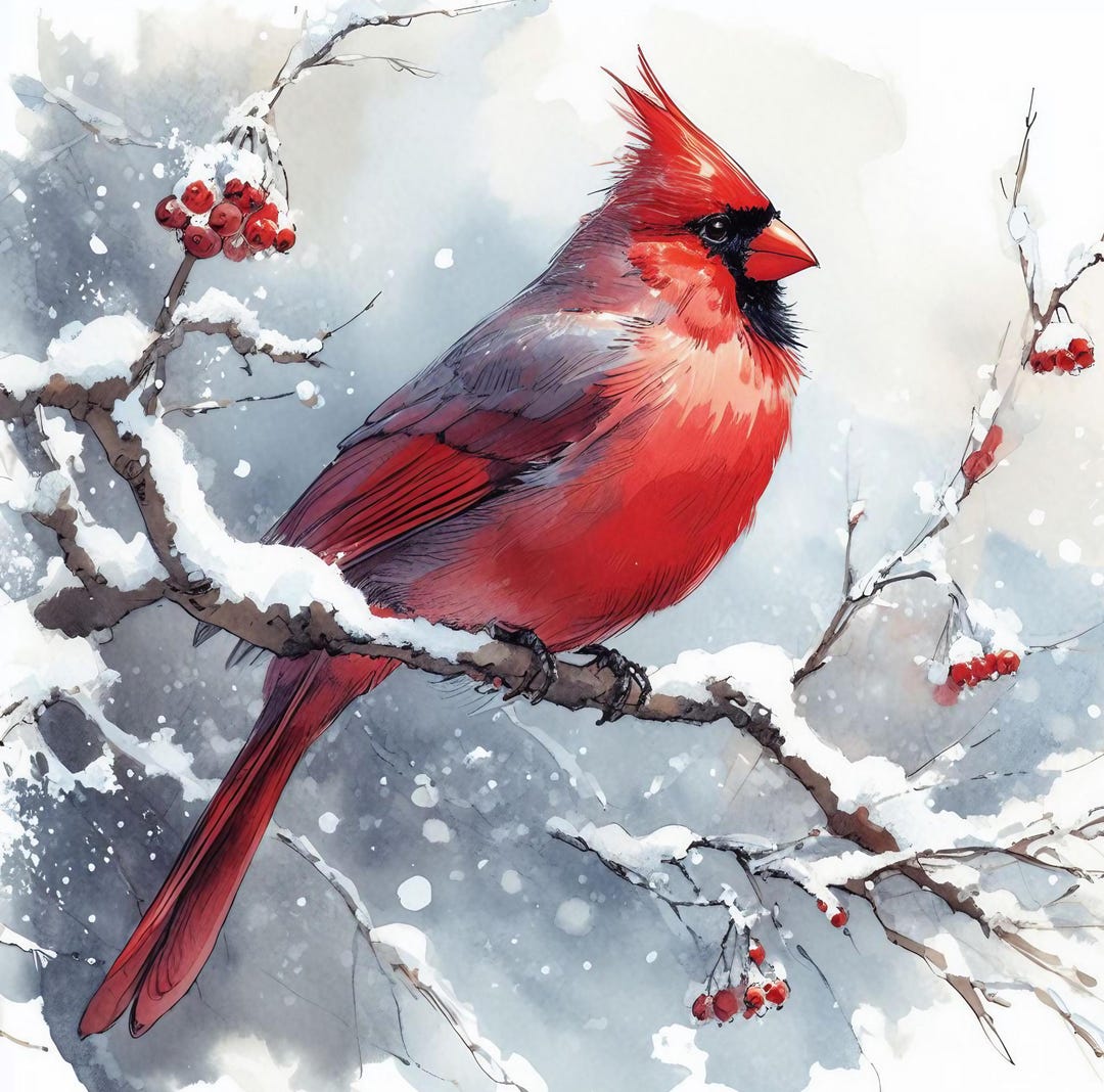 Winter Cardinal 100% Cotton Fabric Panel Block Small Sewing Quilting ...