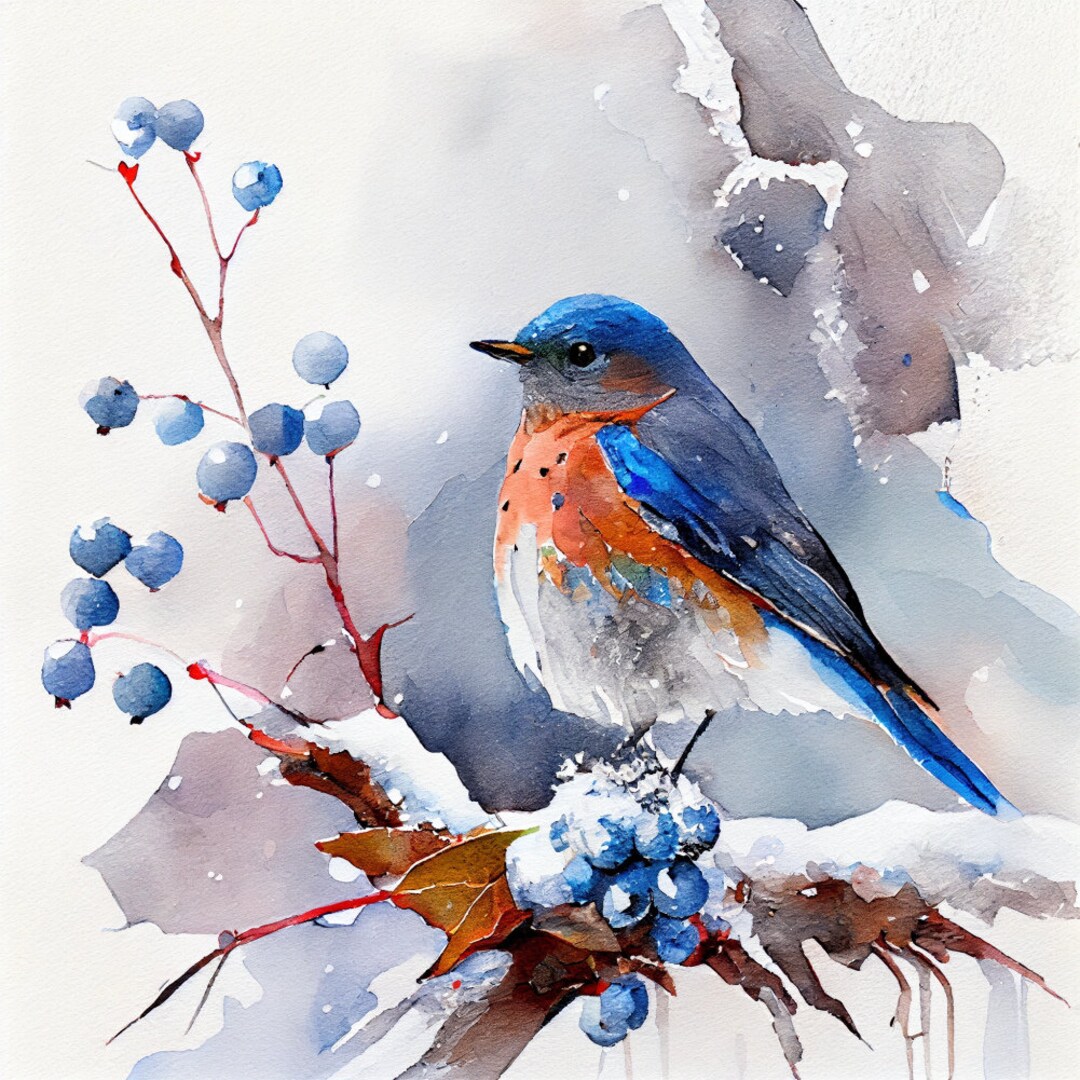 Snowy Blue Bird 100% Cotton Fabric Panel Square Small Sewing Quilting ...