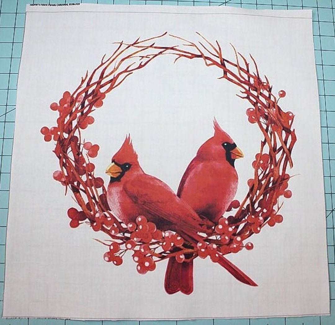 Cardinals Birds 100% Cotton Fabric Panel Block | Small Quilting Sewing ...