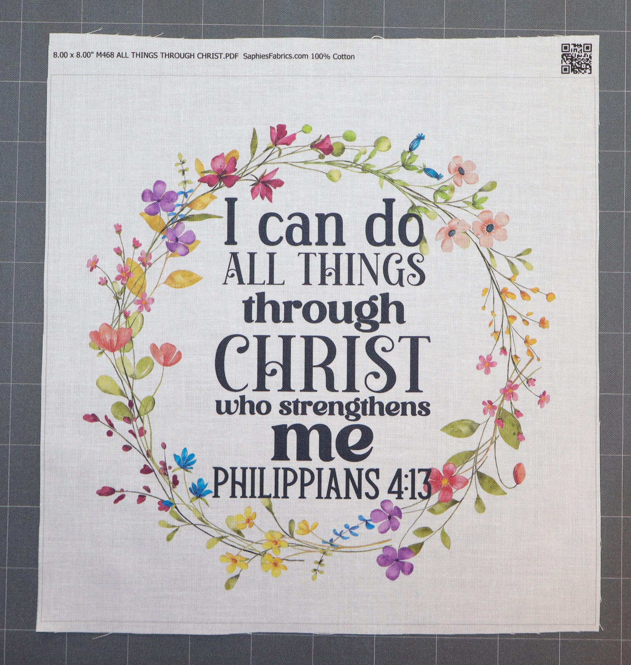 Philippians 4:13 Bible Verse 100% Cotton Fabric Panel Block Quilt ...