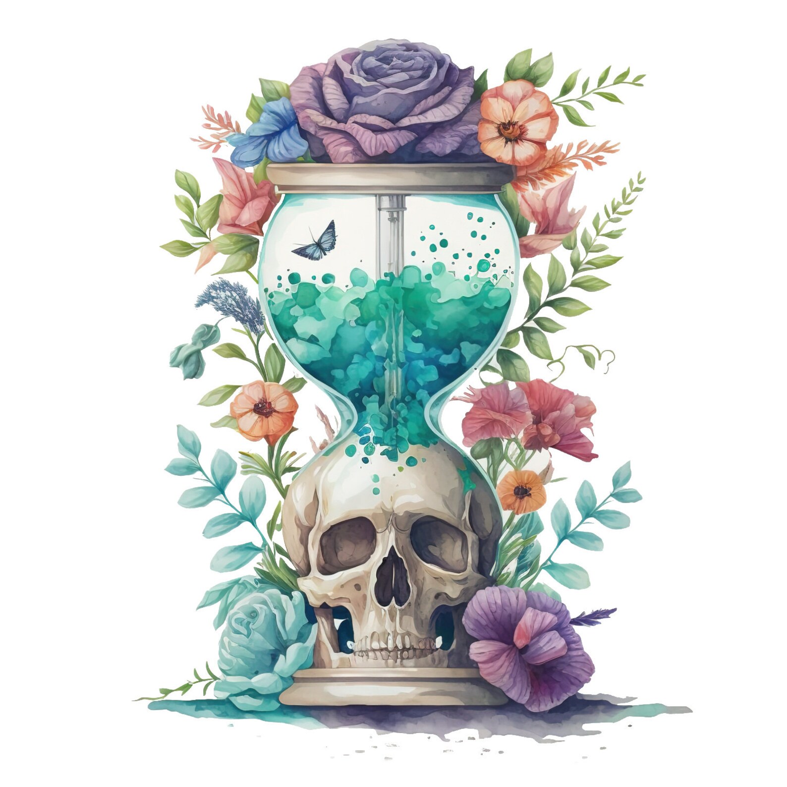 Hourglass Skull Floral 100% Cotton Fabric Panel Square - Etsy