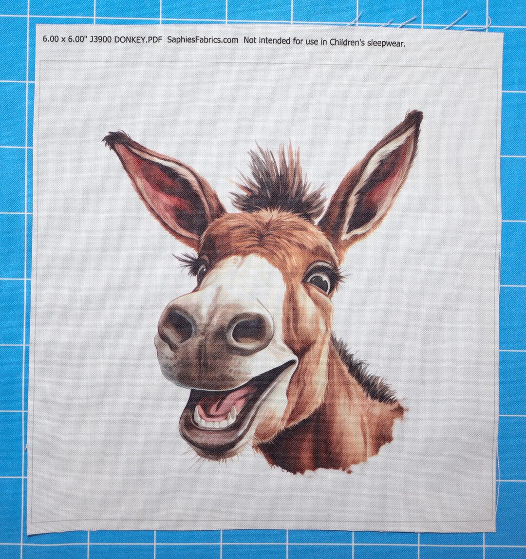 Donkey 100% Cotton Fabric Panel Block | Small Quilting Sewing Square ...