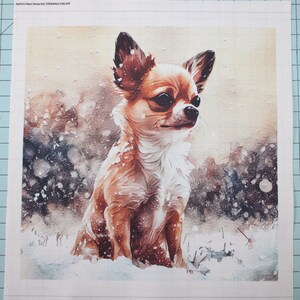 Winter Chihuahua Dog 100% Cotton Fabric Panel Square Small Sewing Panel ...