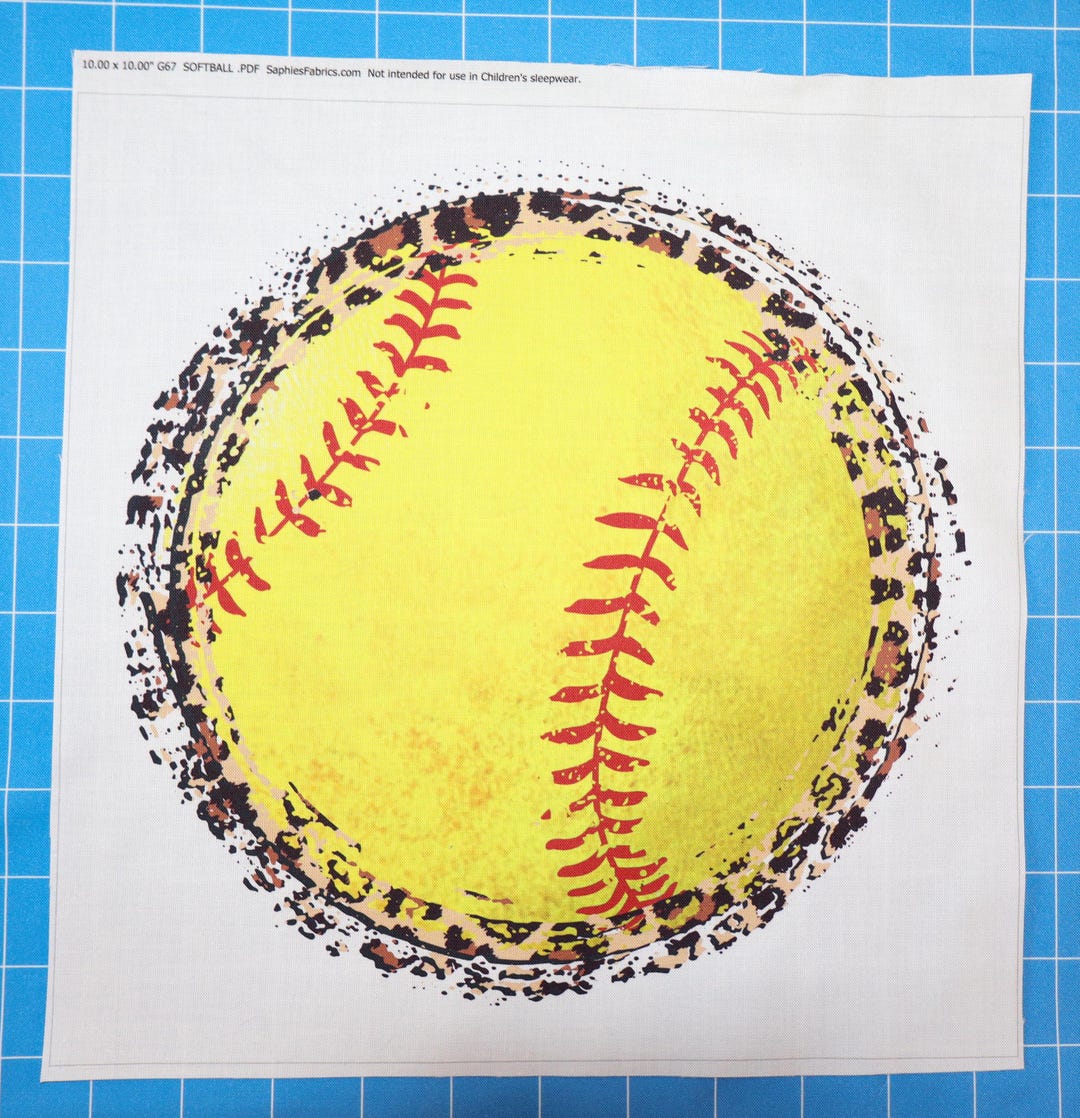 Softball 100% Cotton Fabric Panel Block | Small Sewing Quilting Square ...