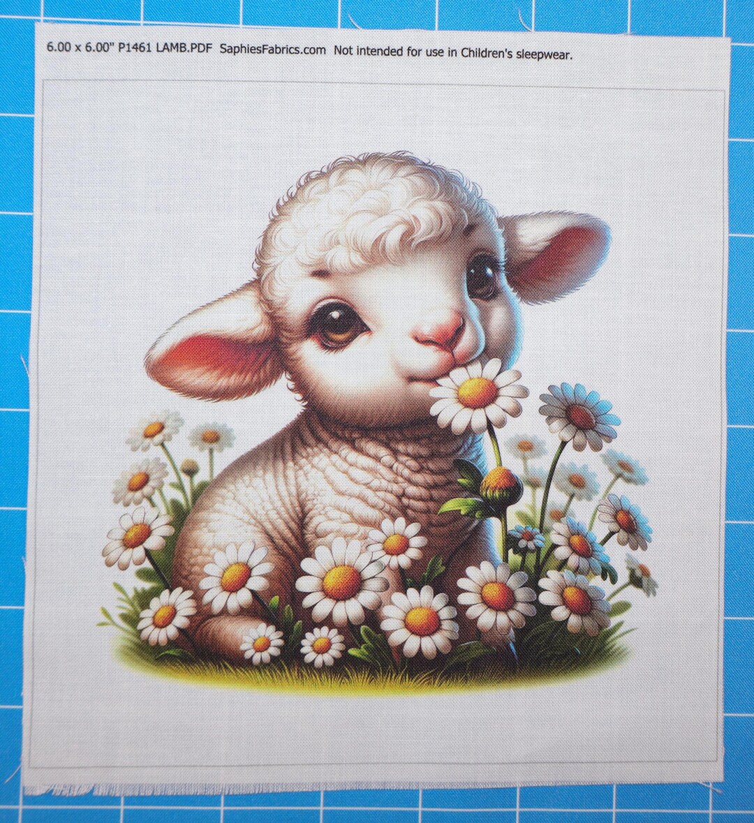 Sheep Lamb & Daisies 100% Cotton Fabric Panel Block | Small Quilting ...