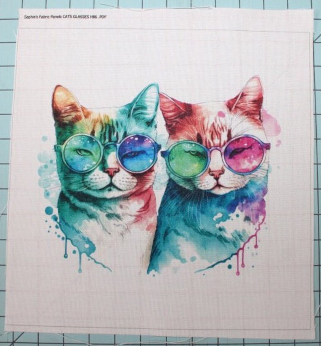 Cats Wearing Glasses Watercolor 100% Cotton Fabric Panel - Etsy