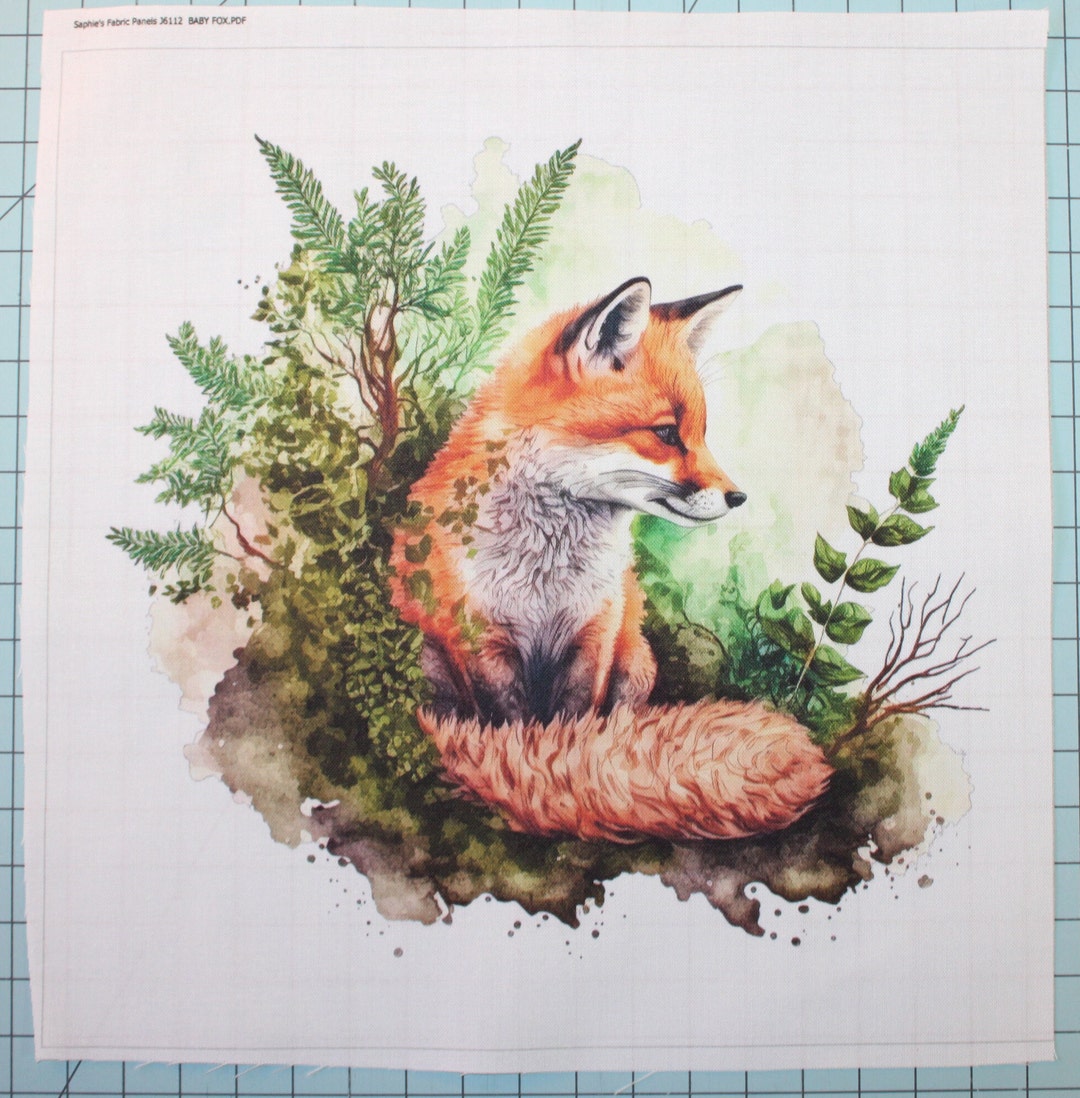 Fox 100% Cotton Fabric Panel Square Small Quilting Sewing Panel Block ...