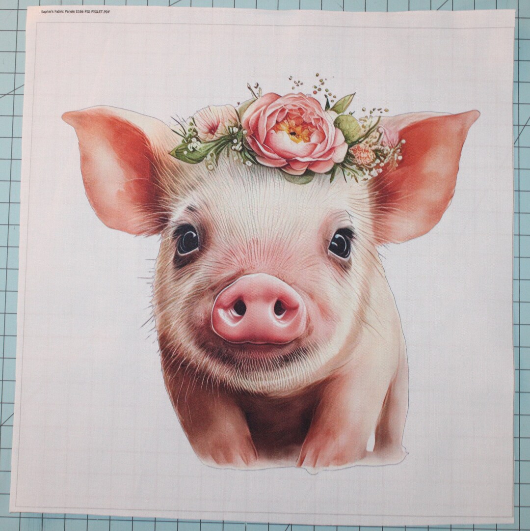 Pig Flowers Boho 100% Cotton Fabric Panel Square Small Quilting Sewing ...