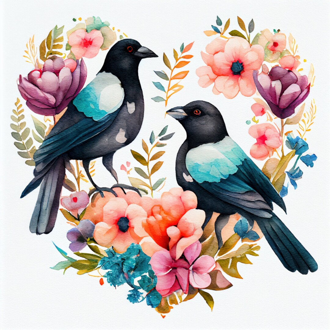 Magpie Birds Floral 100% Cotton Fabric Panel Square Quilting - Etsy