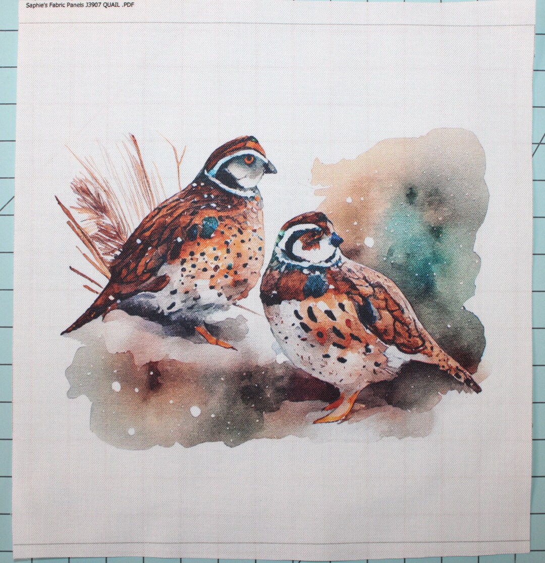 Pair of Winter Quail 100% Cotton Fabric Panel Square Small Quilting ...