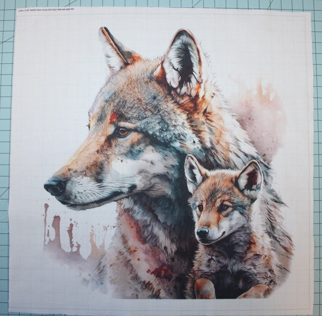 Wolves Wolf 100% Cotton Fabric Panel Square Small Sewing Quilting Block ...