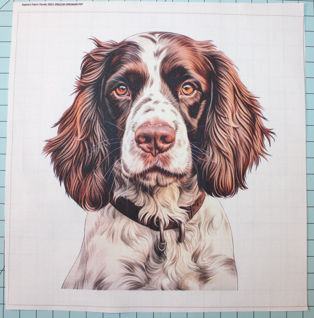 English Springer Spaniel Dog 100% Cotton Fabric Panel Square Small ...