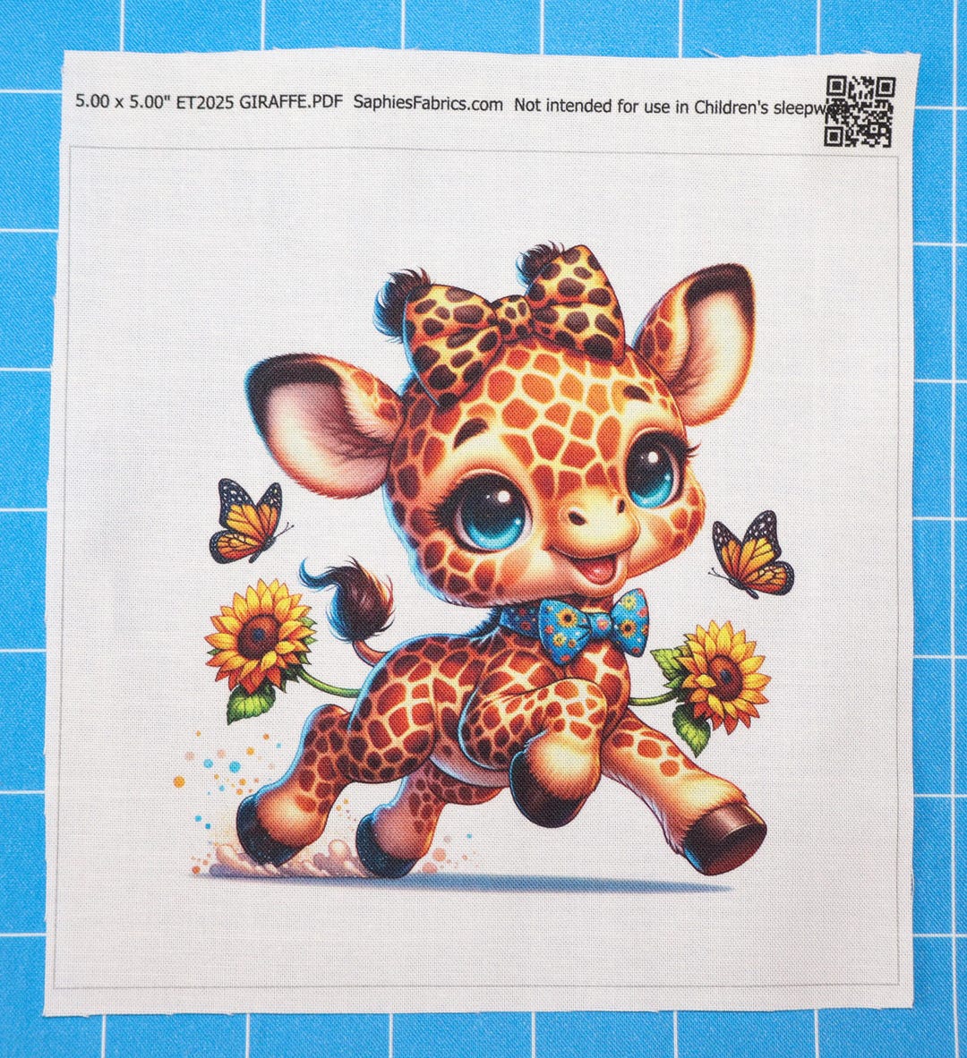 Giraffe & Sunflowers 100% Cotton Fabric Panel Block | Small Sewing ...
