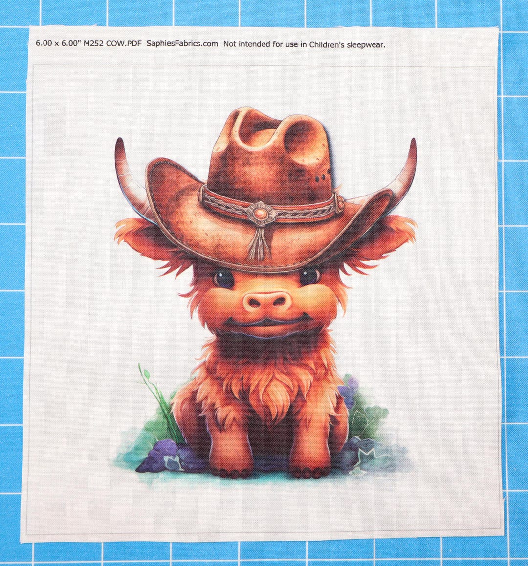 Baby Cowboy Highland Cow 100% Cotton Fabric Panel Block | Small ...