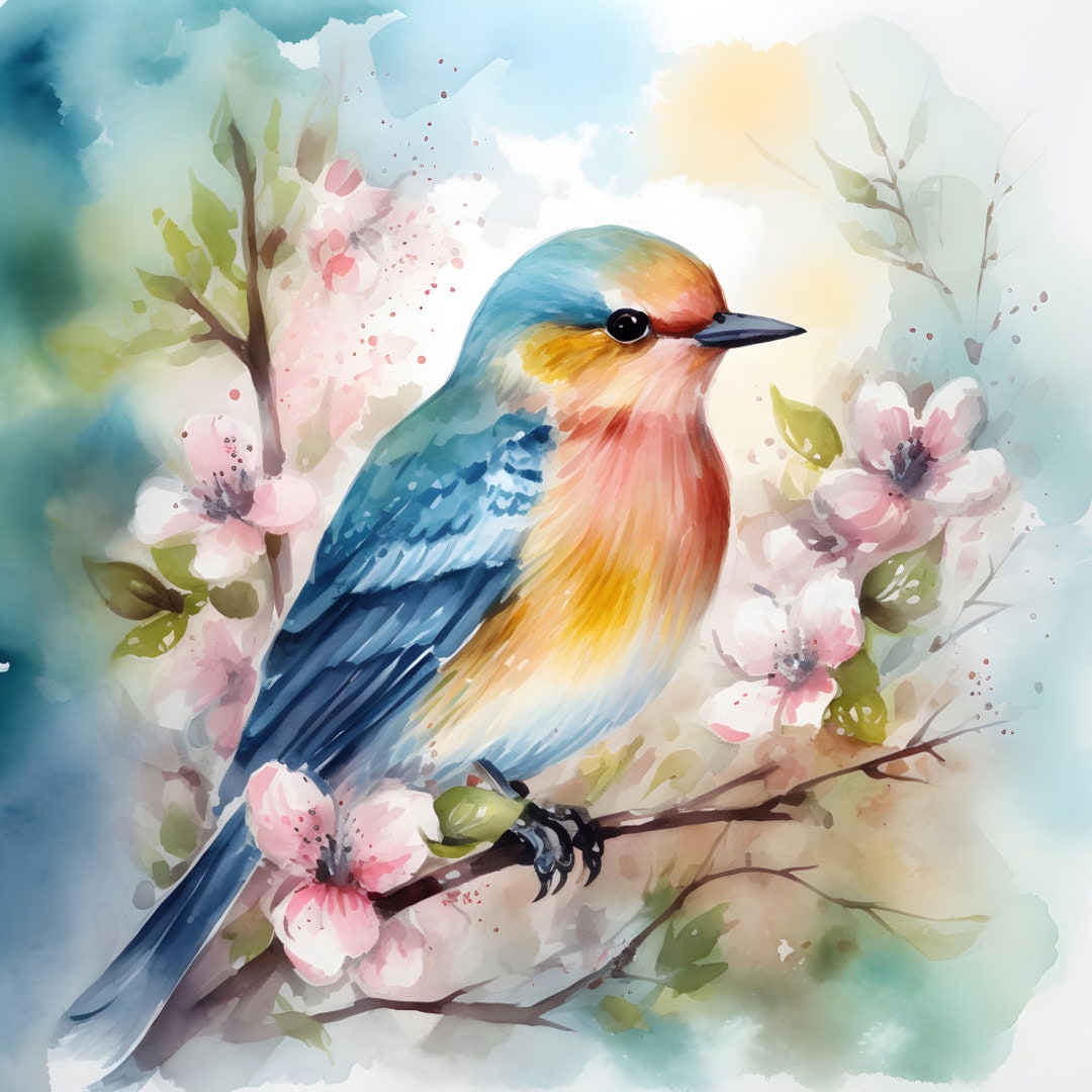 Bird Floral 100% Cotton Fabric Panel Square Small Quilting Sewing Block ...