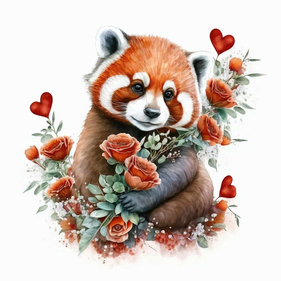 Floral Red Panda 100% Cotton Fabric Panel Square Small - Etsy