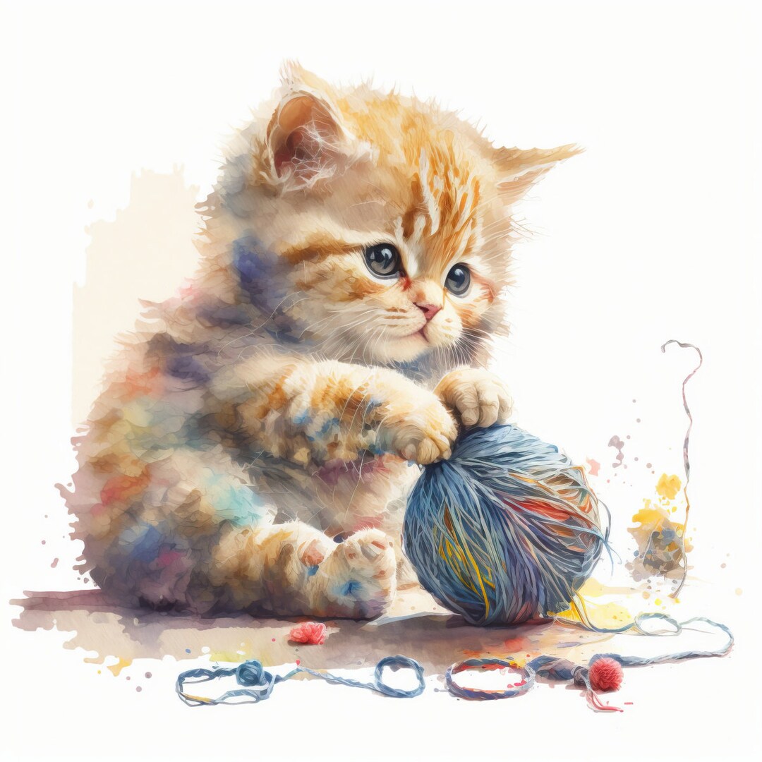 Kitty Cat Kitten With Yarn 100% Cotton Fabric Panel Square - Etsy