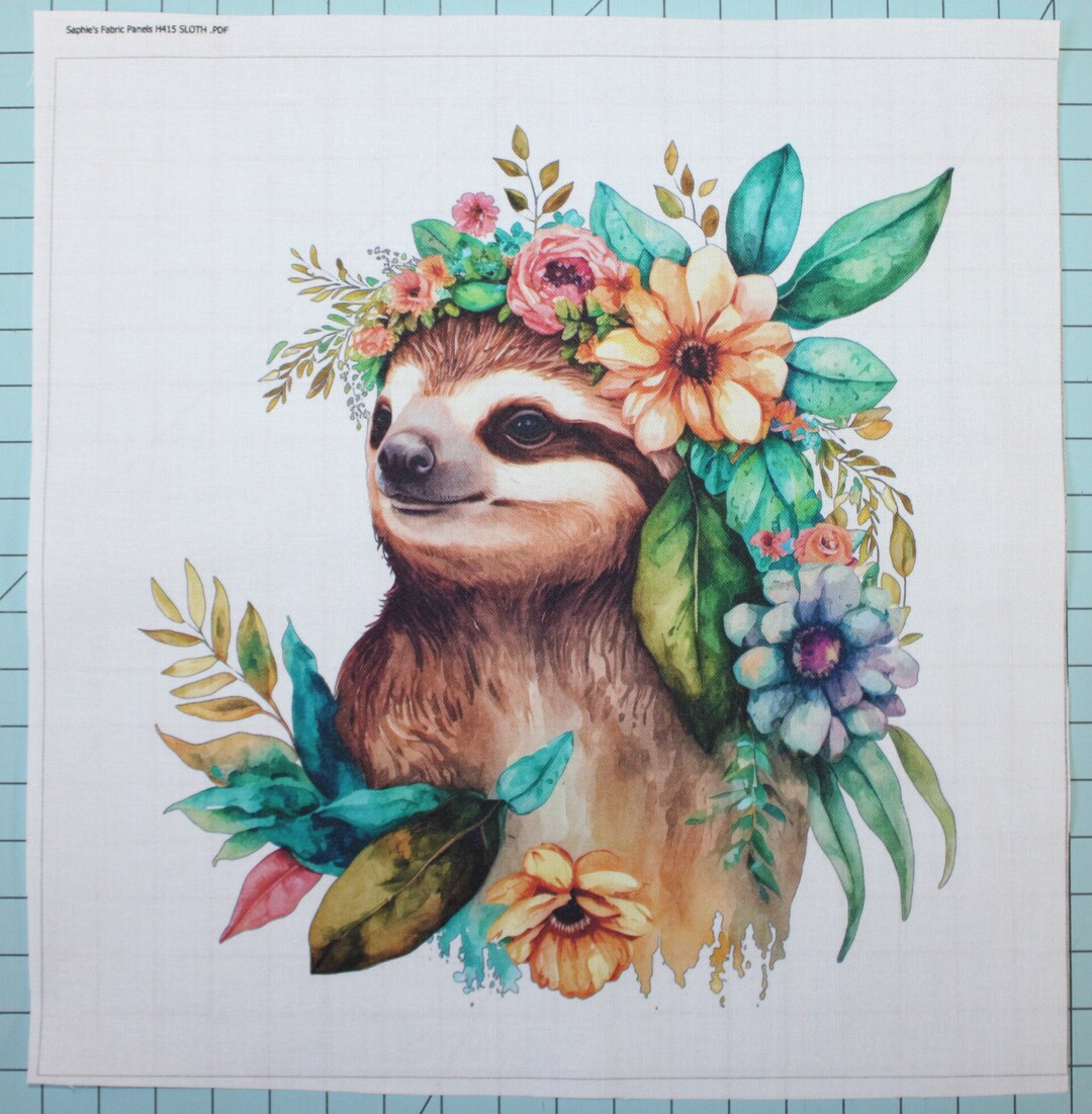 Sloth Floral 100% Cotton Fabric Panel Square Small Sewing Block H415 - Etsy
