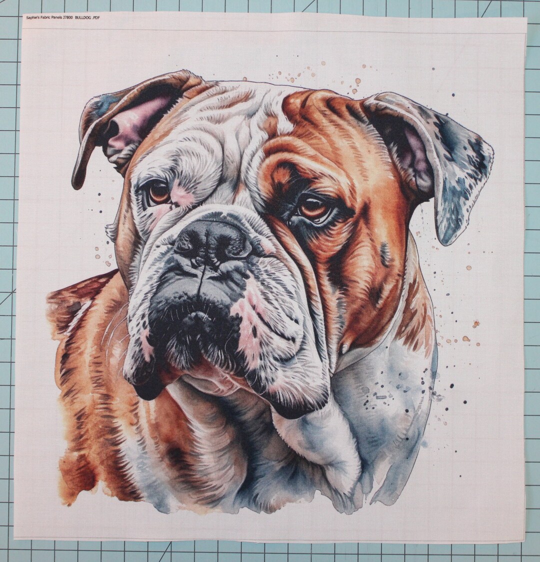 Bulldog Dog 100% Cotton Fabric Panel Square Small Sewing Quilting Block ...