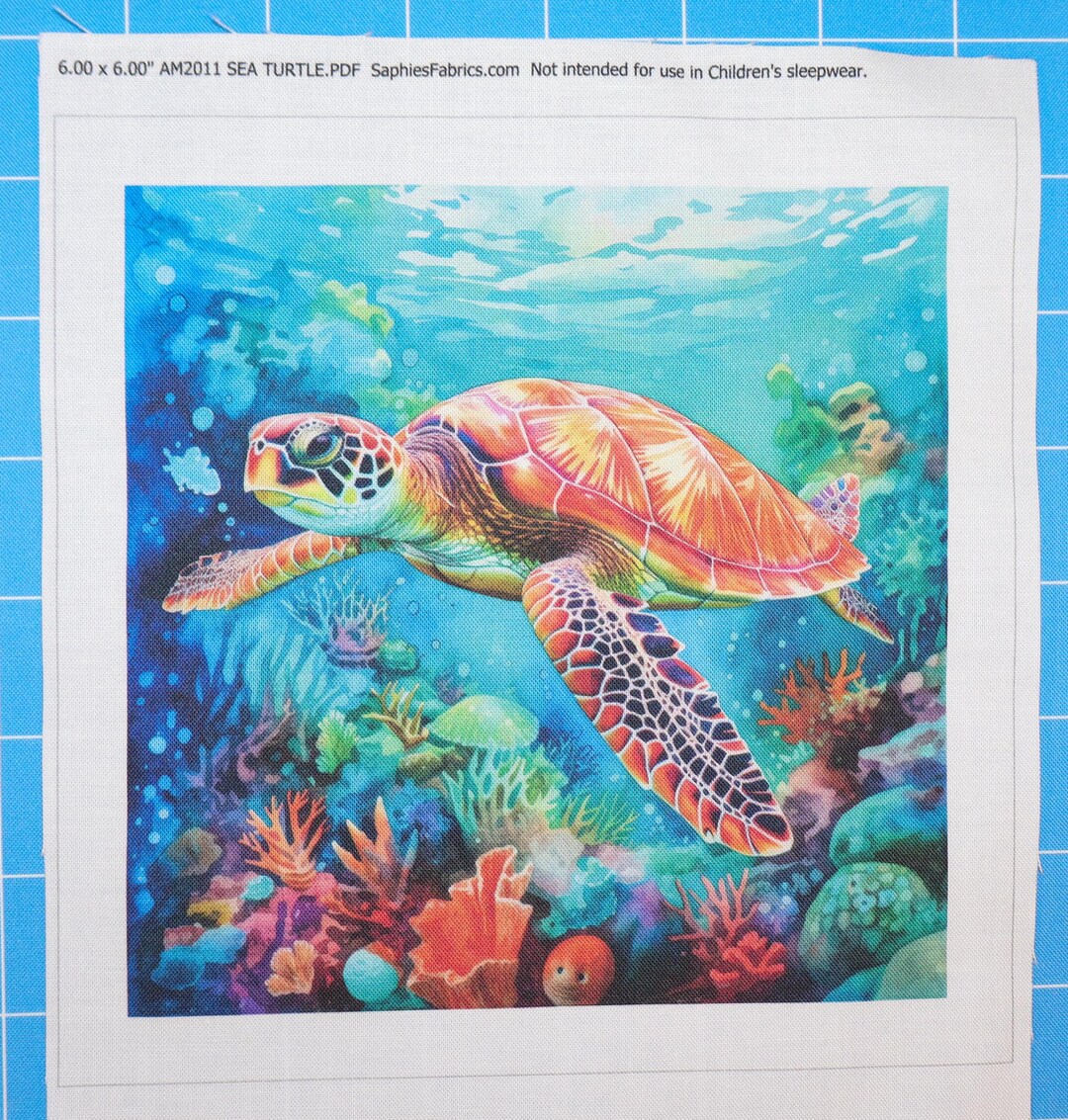 Sea Turtle 100% Cotton Fabric Panel Block | Small Sewing Quilting ...