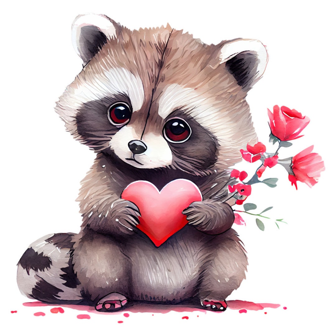 Raccoon Holding Heart 100% Cotton Fabric Panel Square Small Sewing ...