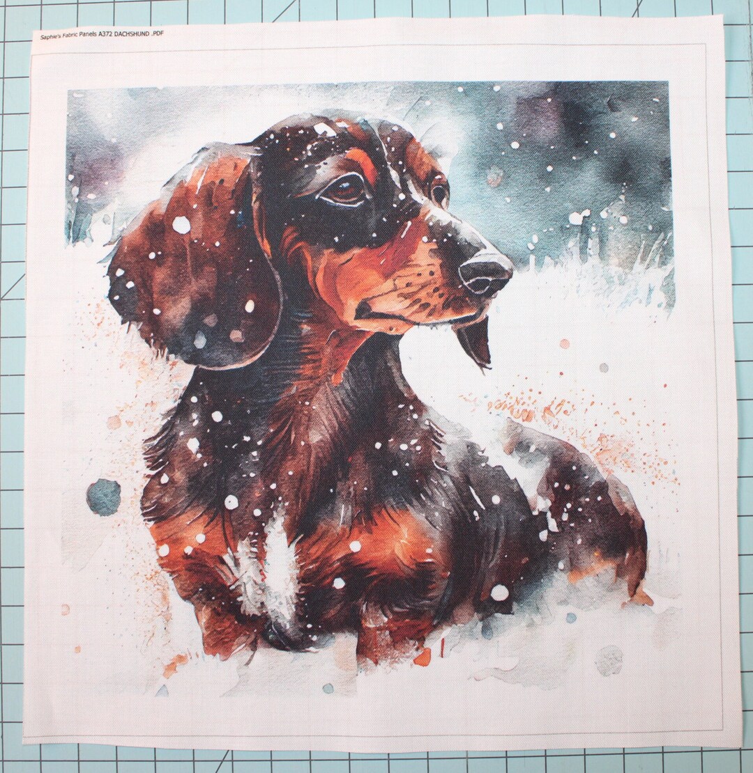 Snowy Dachshund Dog 100% Cotton Fabric Panel Block | Small Quilting ...