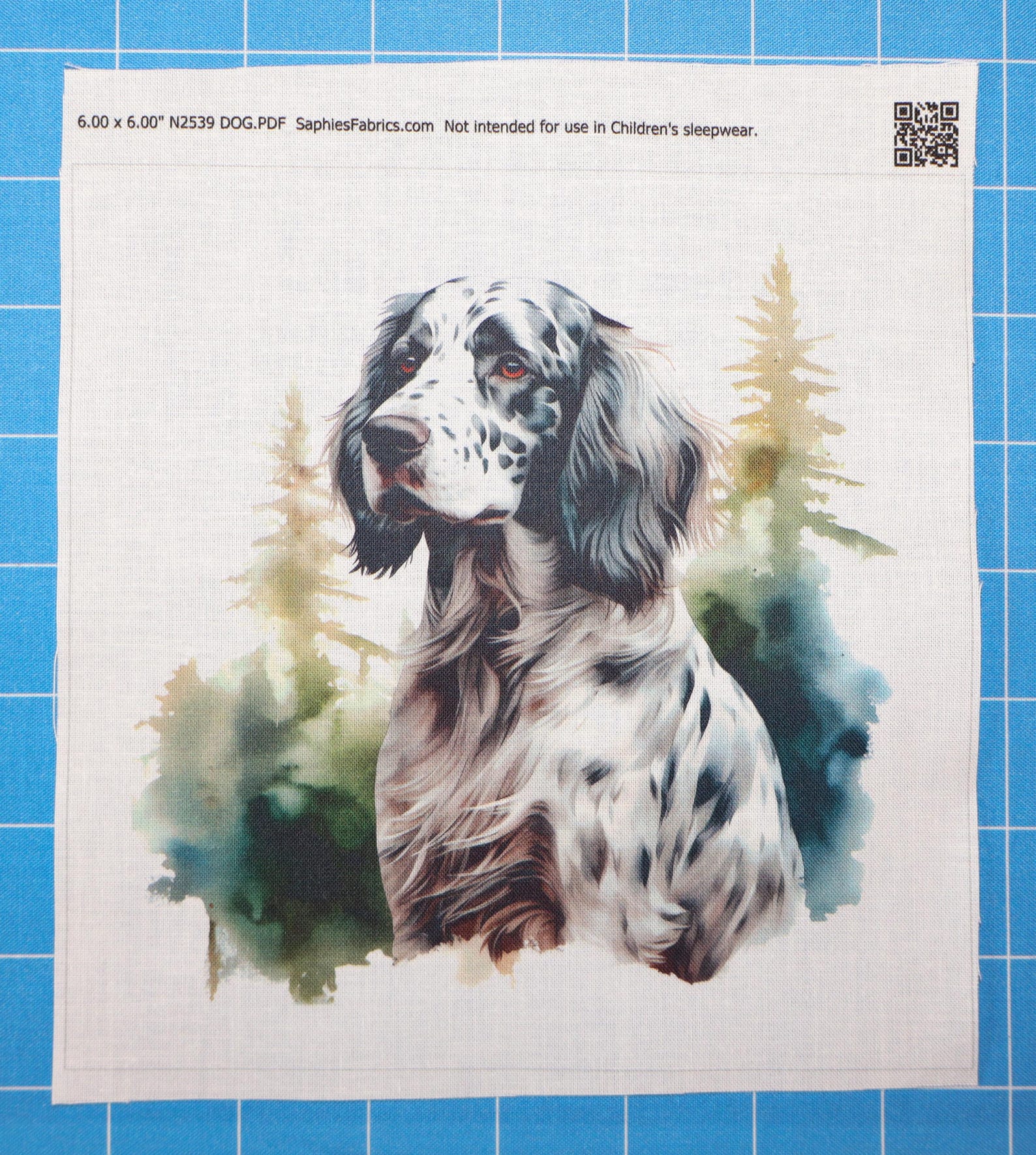 English Setter Dog 100% Cotton Fabric Panel Block | Small Sewing ...