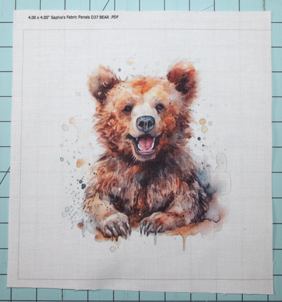 Watercolor Bear 100% Cotton Fabric Panel Square Small Quilting Sewing ...