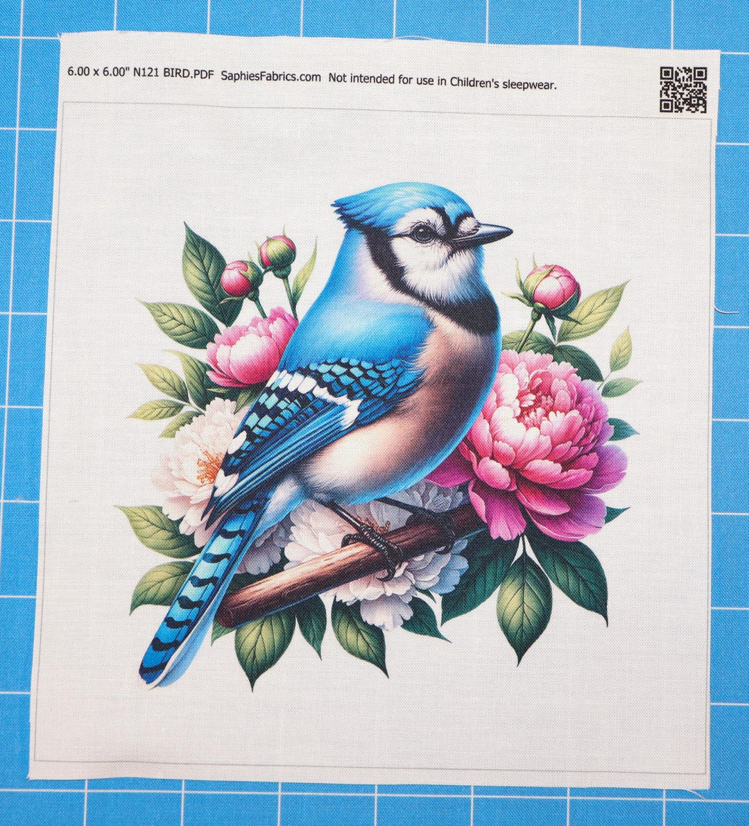 Blue Jay 100% Cotton Fabric Panel Block | Small Sewing Quilting Square ...