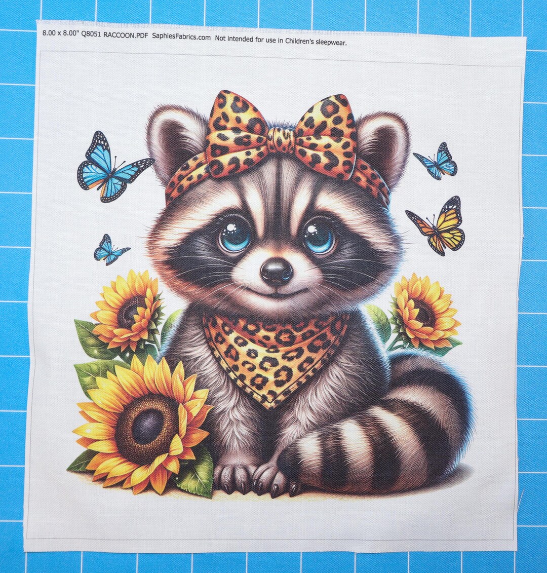 Raccoon 100% Cotton Fabric Panel Block | Small Quilting Sewing Square ...