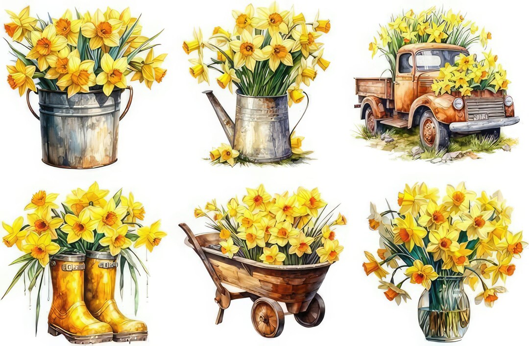 6 Piece Mini 3x3 Daffodils Fabric Panel Squares 100% Cotton Mini Fabric ...