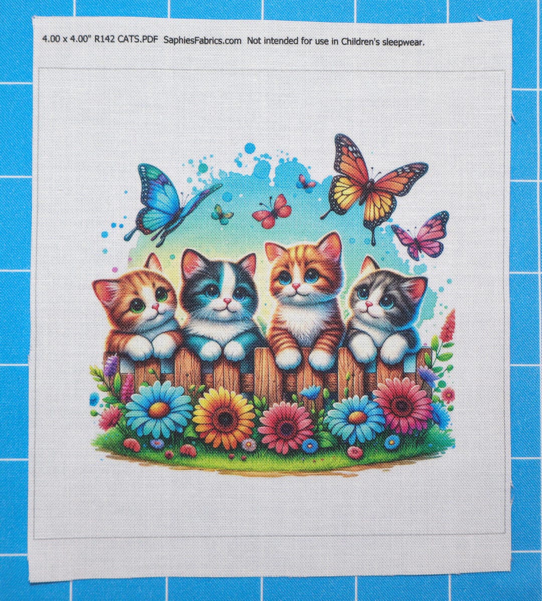 Kittens & Butterflies 100% Cotton Fabric Panel Block | Small Sewing ...