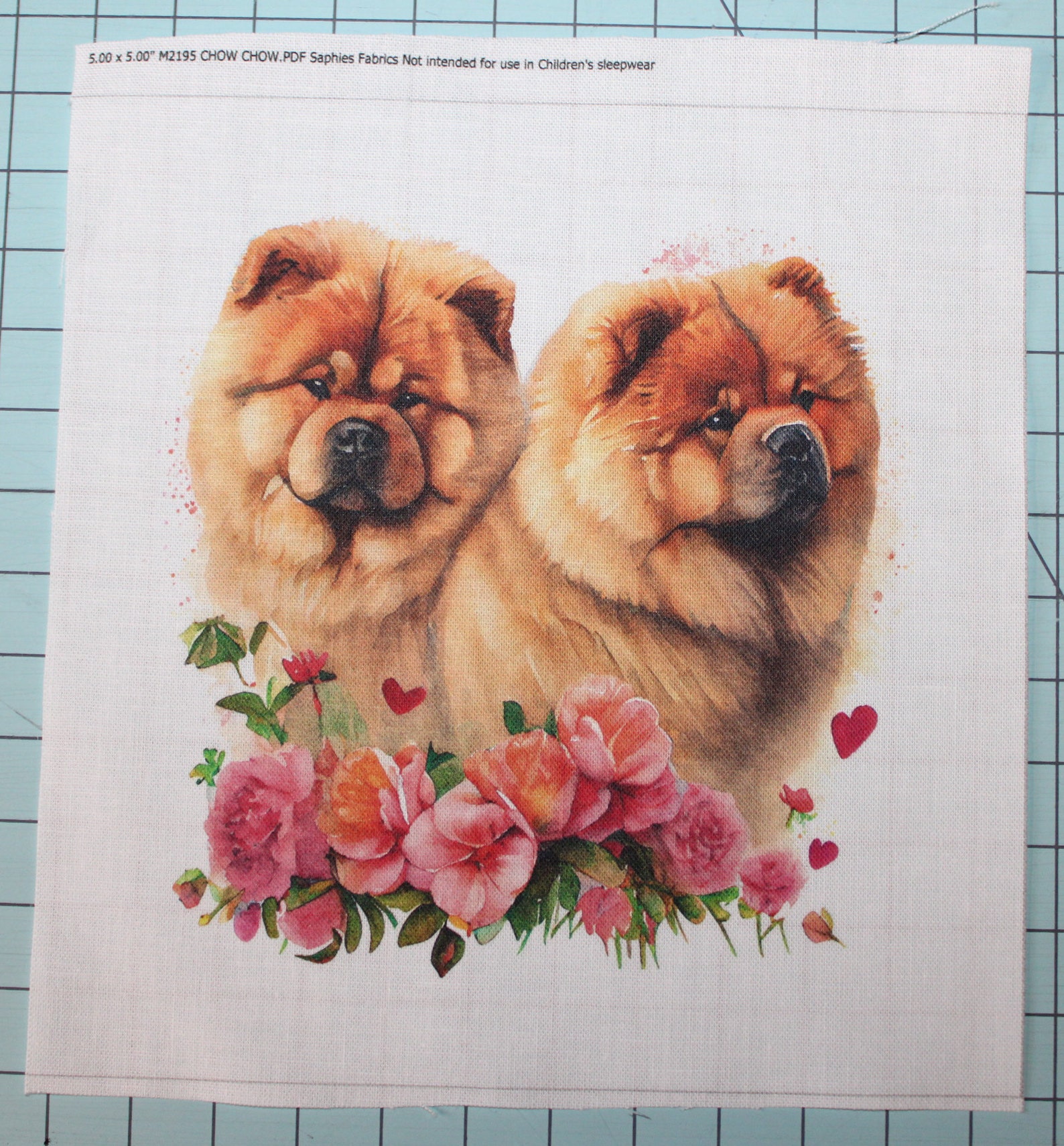 Chow Chow Dogs Floral 100% Cotton Fabric Panel Square Small Quilting ...