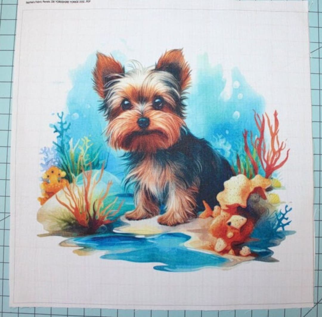 Yorkshire Yorkie Dog 100% Cotton Fabric Panel Square Small Quilting ...