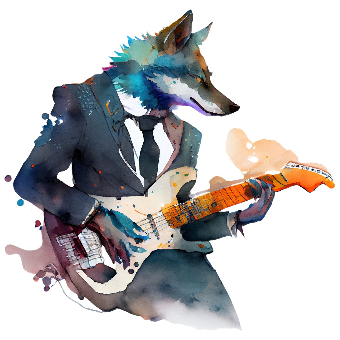 Wolf Guitar 100% Cotton Fabric Panel Square Small Quilting - Etsy