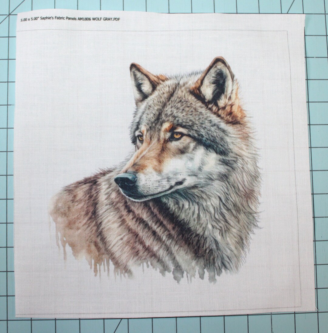 Gray Wolf 100% Cotton Fabric Panel Square Small Sewing Quilting Block ...