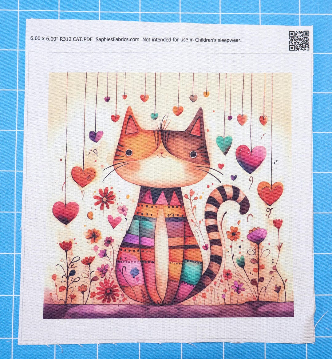 Cat 100% Cotton Fabric Panel Block | Small Sewing Quilting Square R312 ...