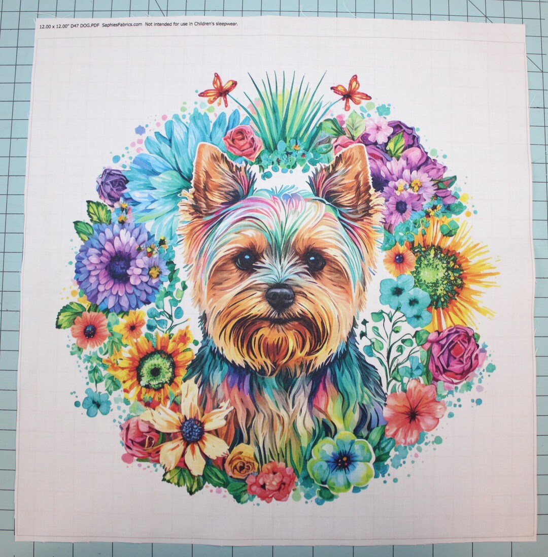 Yorkshire Yorkie 100% Cotton Fabric Panel Block Small Sewing Quilting ...