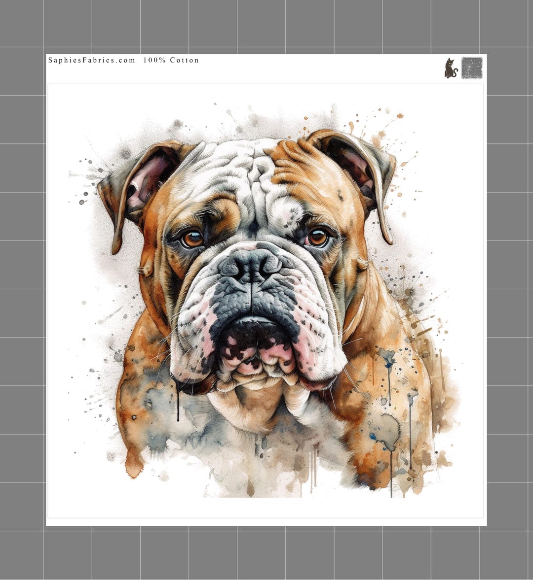 Bulldog Dog 100% Cotton Fabric Panel Block | Small Quilting Sewing ...
