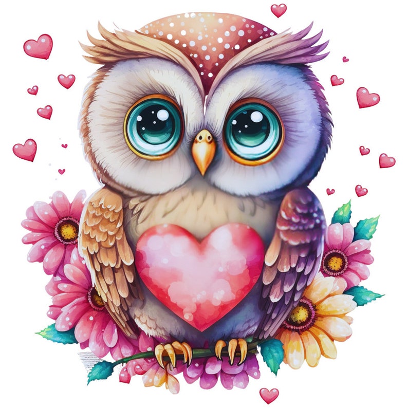 Owl With Heart 100% Cotton Fabric Panel Square Small - Etsy