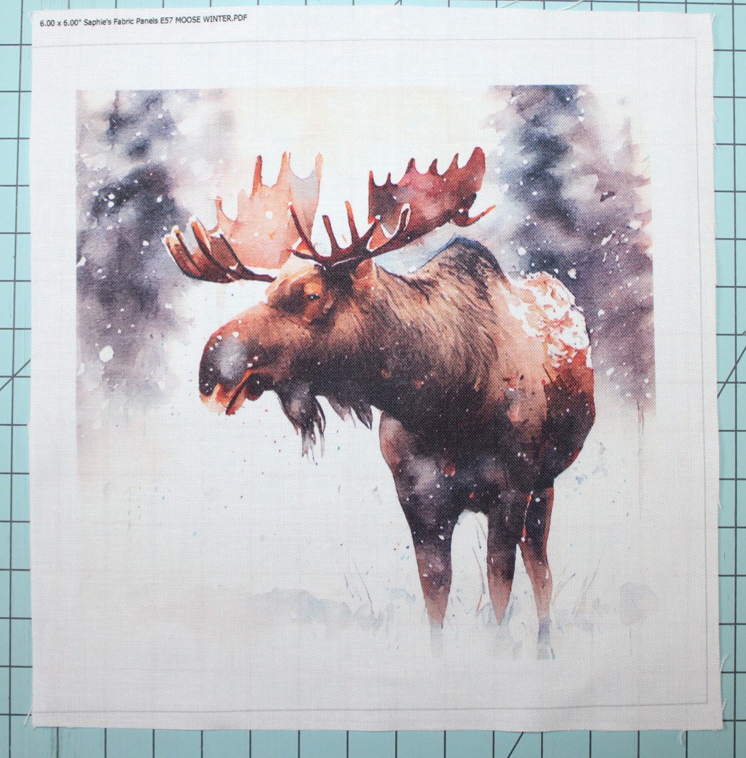 Moose Winter 100% Cotton Fabric Panel Square Small Quilting Sewing ...