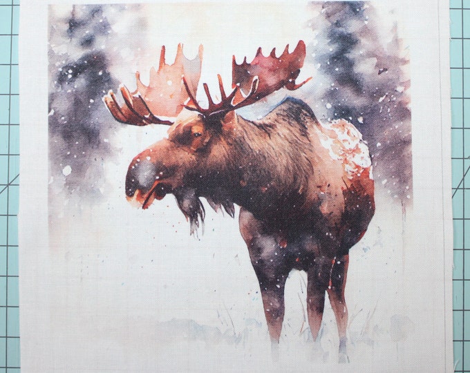 Moose Winter 100% Cotton Fabric Panel Square Small Quilting Sewing ...