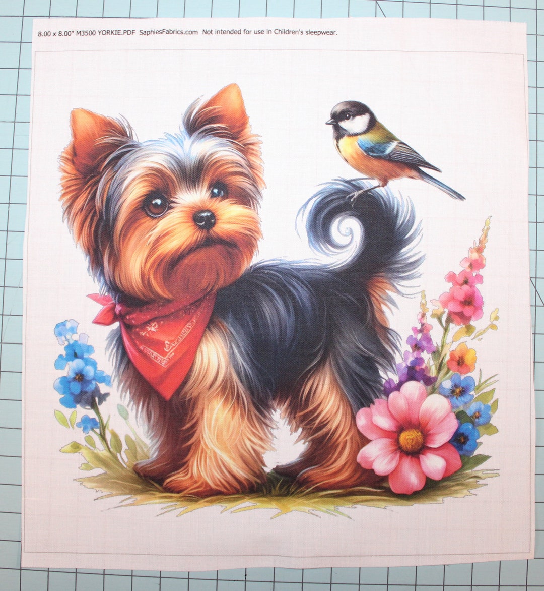 Yorkie & Bird 100% Cotton Fabric Panel Square Small Sewing Quilting ...