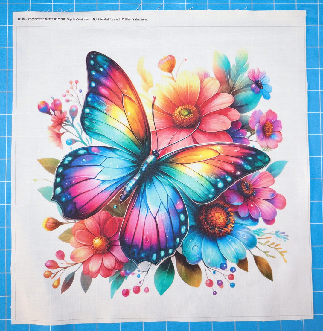Rainbow Butterfly 100% Cotton Fabric Panel Block | Small Sewing ...