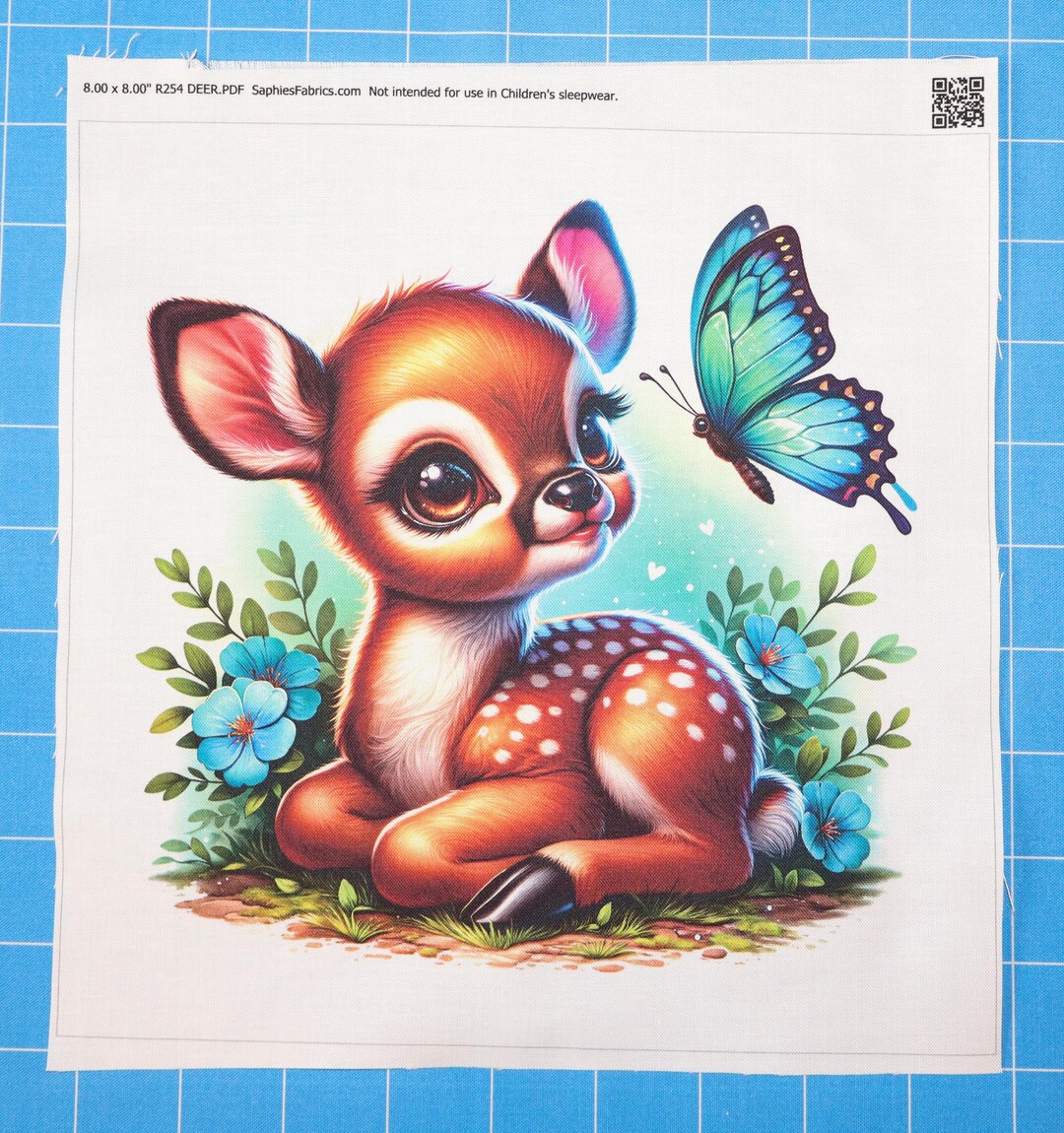Deer & Butterfly 100% Cotton Fabric Panel Block | Small Quilting Sewing ...
