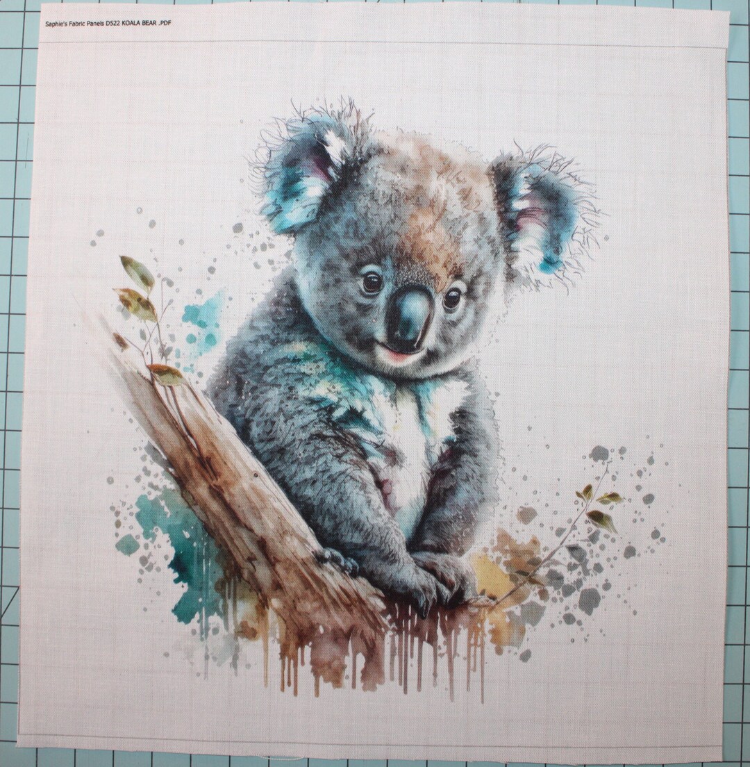 Watercolor Koala Bear 100% Cotton Fabric Panel Square Small Quilting ...