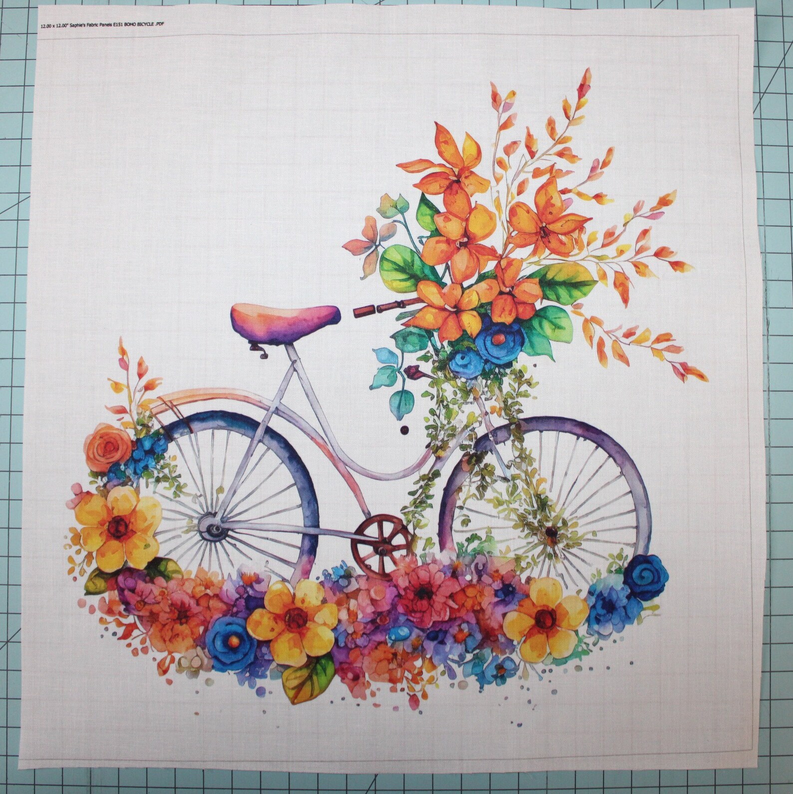 Boho Bicycle 100% Cotton Fabric Panel Square Small Quilting Sewing ...