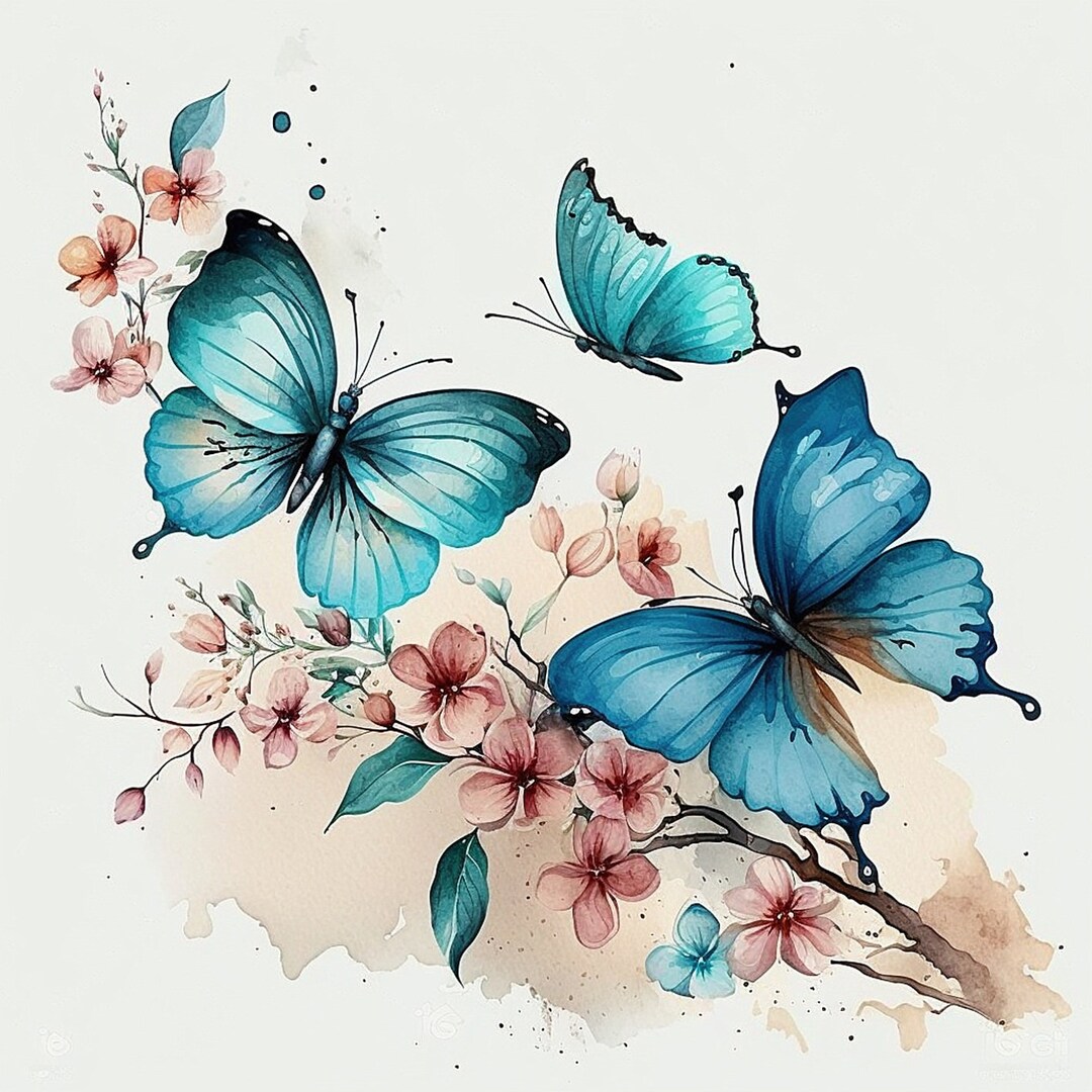 Blue Butterfly Floral 100% Cotton Fabric Panel Square Small - Etsy